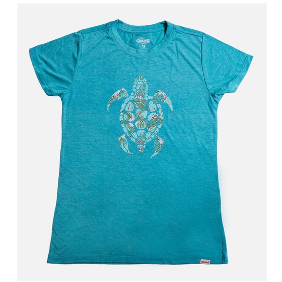 Cariloha | Tops | Cariloha Bamboo Crew Tee Floral Turtle Tropical Teal ...